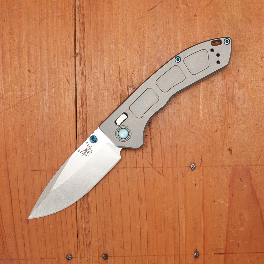 Benchmade 743 Mini Narrows Drop Point CPM-20CV AXIS Lock Raw Titanium ...