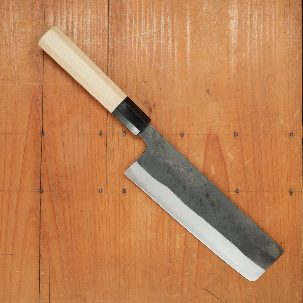 Kaneshige Hamono 165mm Nakiri Stainless Clad Aogami 2 Kurouchi Ho Wood ...